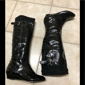 Via Spiga | Shoes | Via Spiga Black Leather Wet Slicker Tall Boots 75 ...